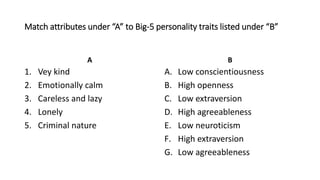 Quiz related to personality traits in psychology | PPT