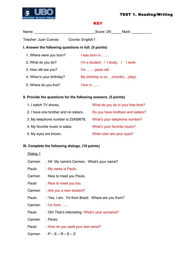 Test 1 rw pep key | PDF