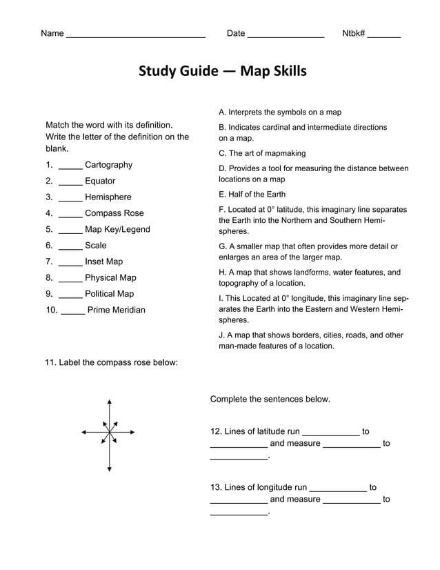 Map Skills - Study Guide | PDF