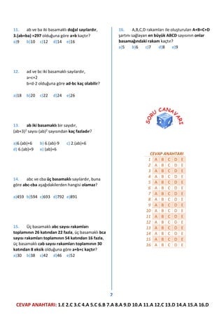 Test 2 - Basamak Degeri - Çözümleme | PDF