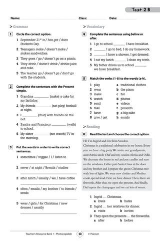 What's Up 1 Test 2 (versions a & b) | PDF