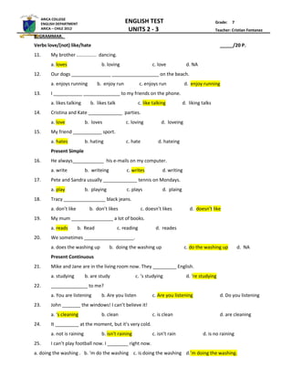 Test 7 units 2 3_answersheet | PDF