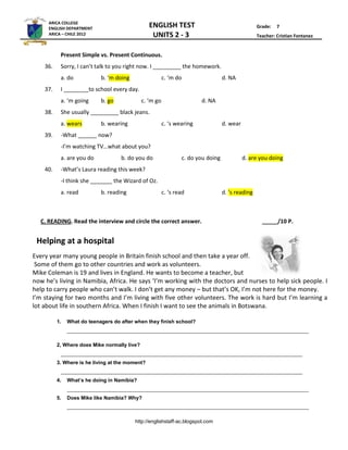 Test 7 units 2 3_answersheet | PDF
