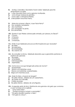 Testagem de leitura gaivota e gato | DOCX