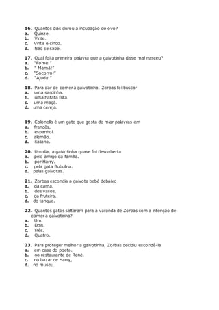 Testagem de leitura gaivota e gato | DOCX