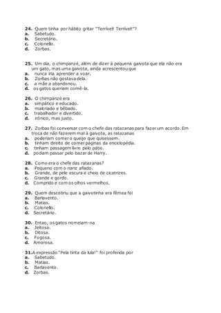 Testagem de leitura gaivota e gato | DOCX