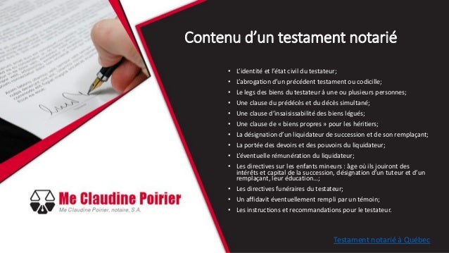 Testament notarié à Québec par Claudine Poirier, notaire