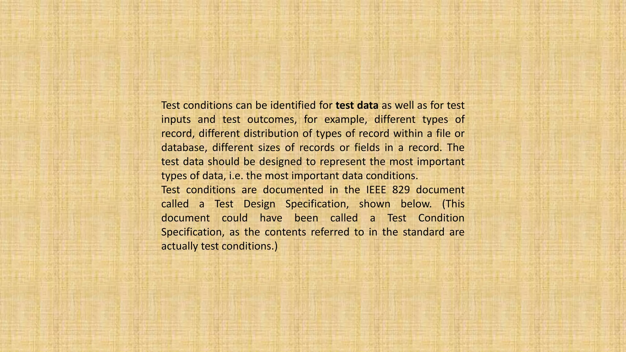 Test analysis identifying test conditions | PPT