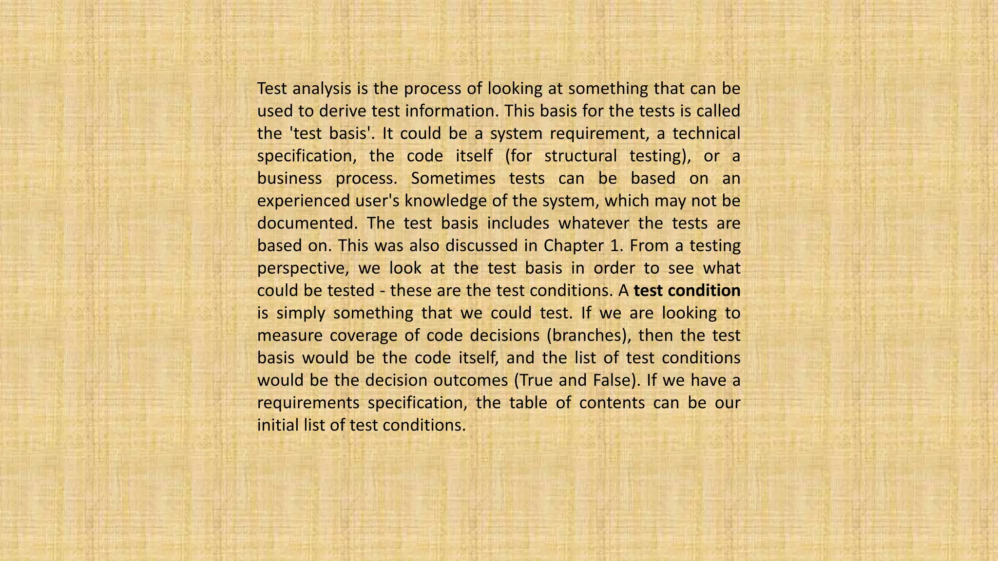 Test analysis identifying test conditions | PPT