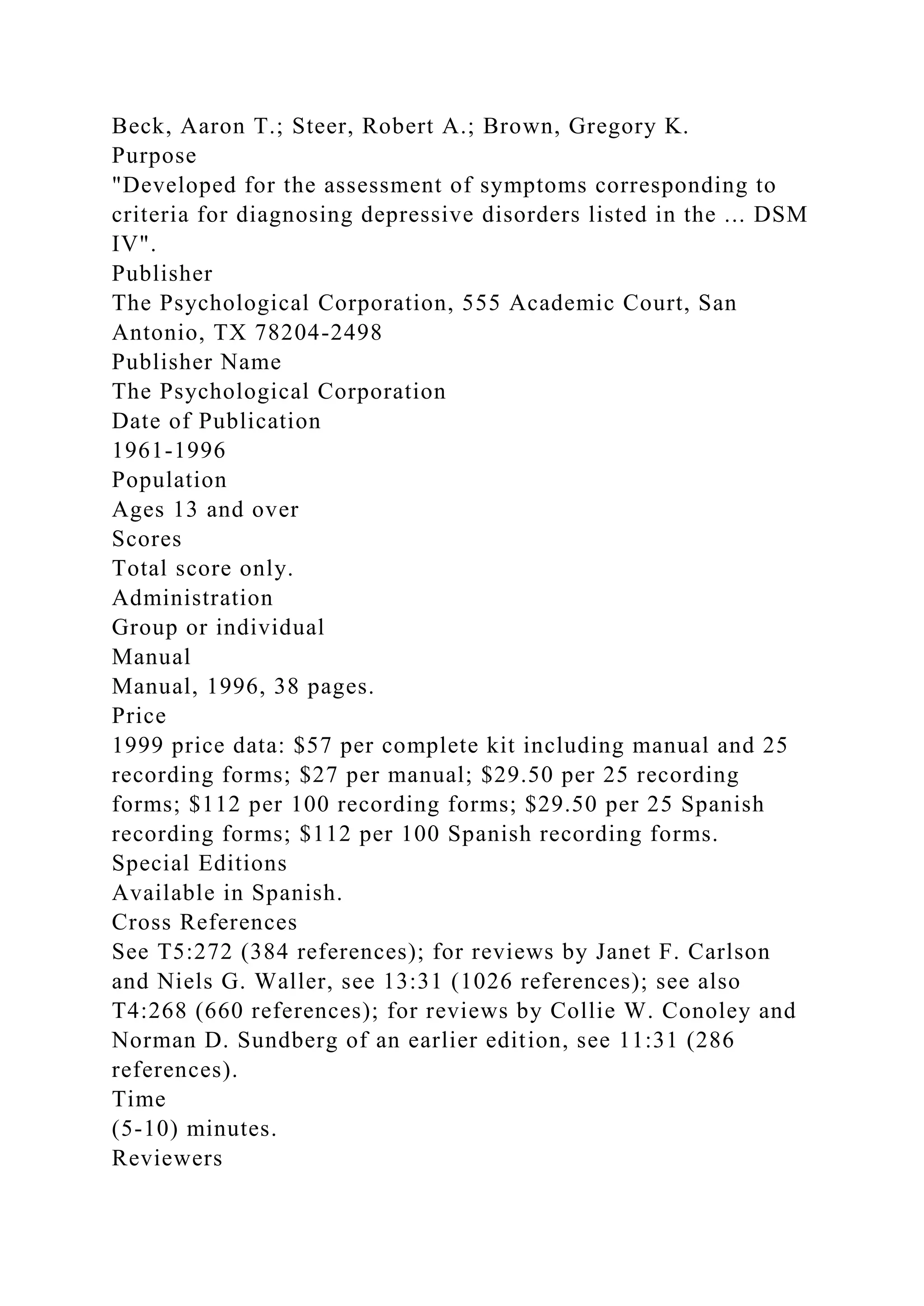 Test and MeasurementsBecks Depression Inventory II Test Review.docx