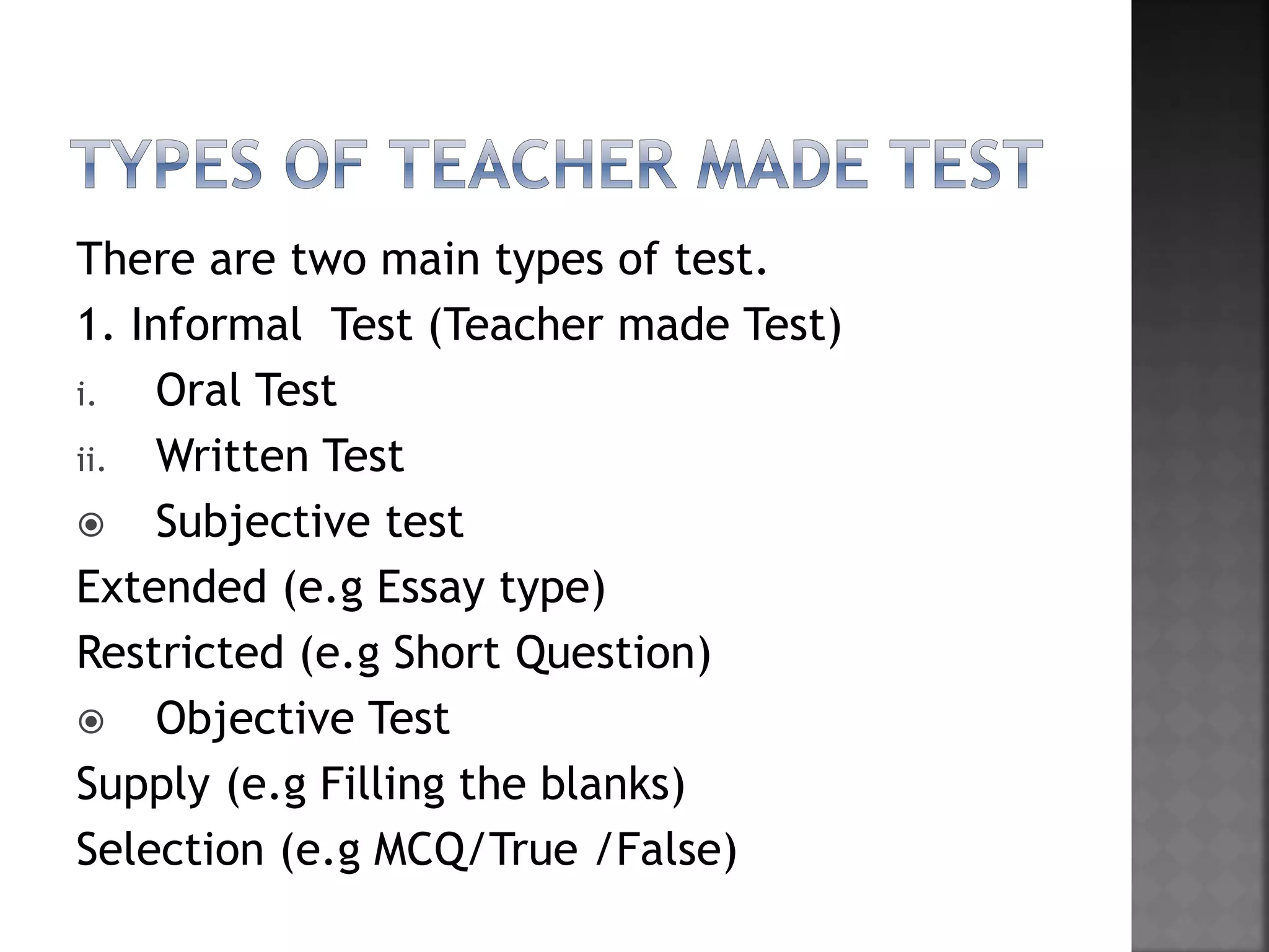 Test and types of test in education | PDF