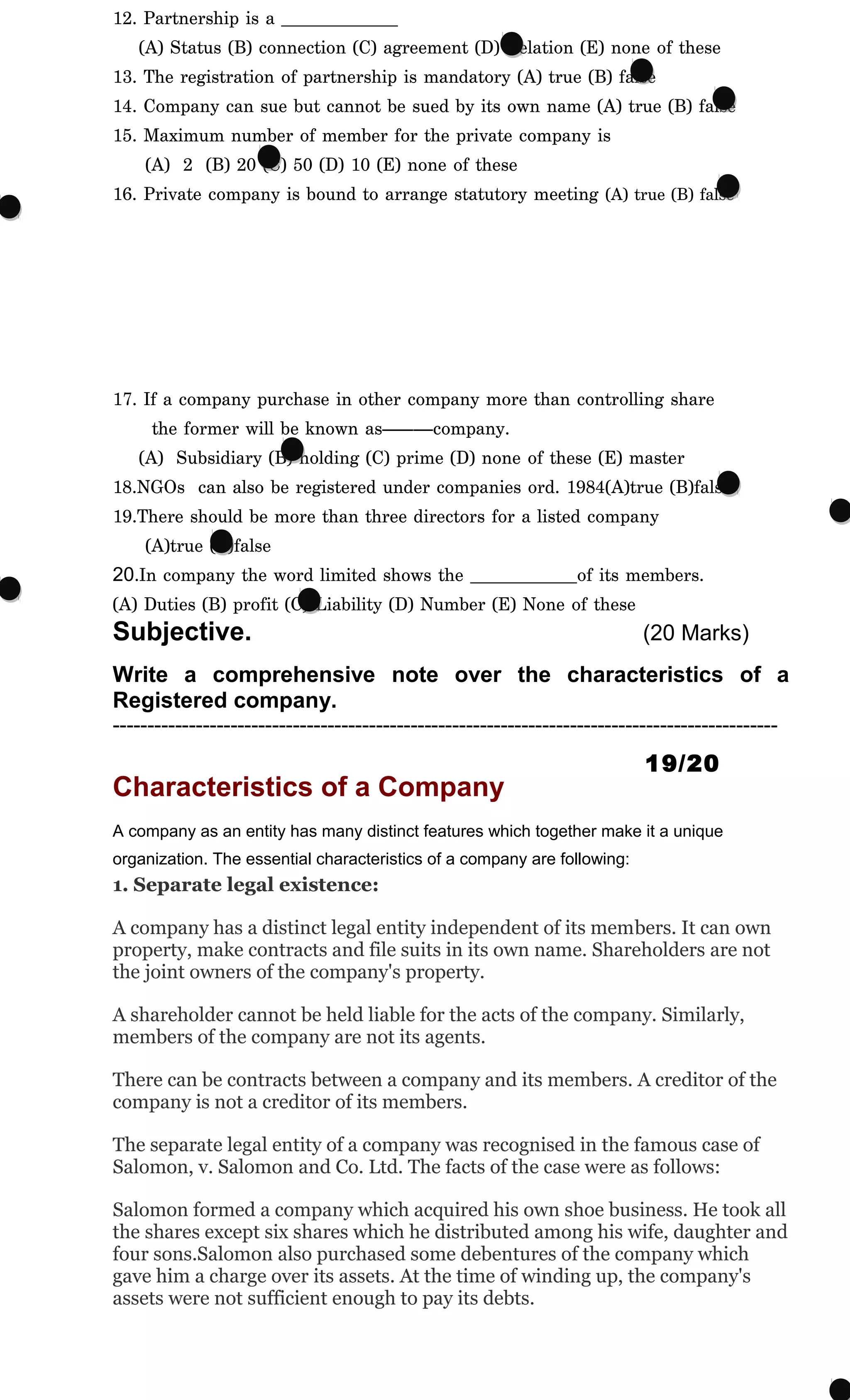 Test answer key | DOC