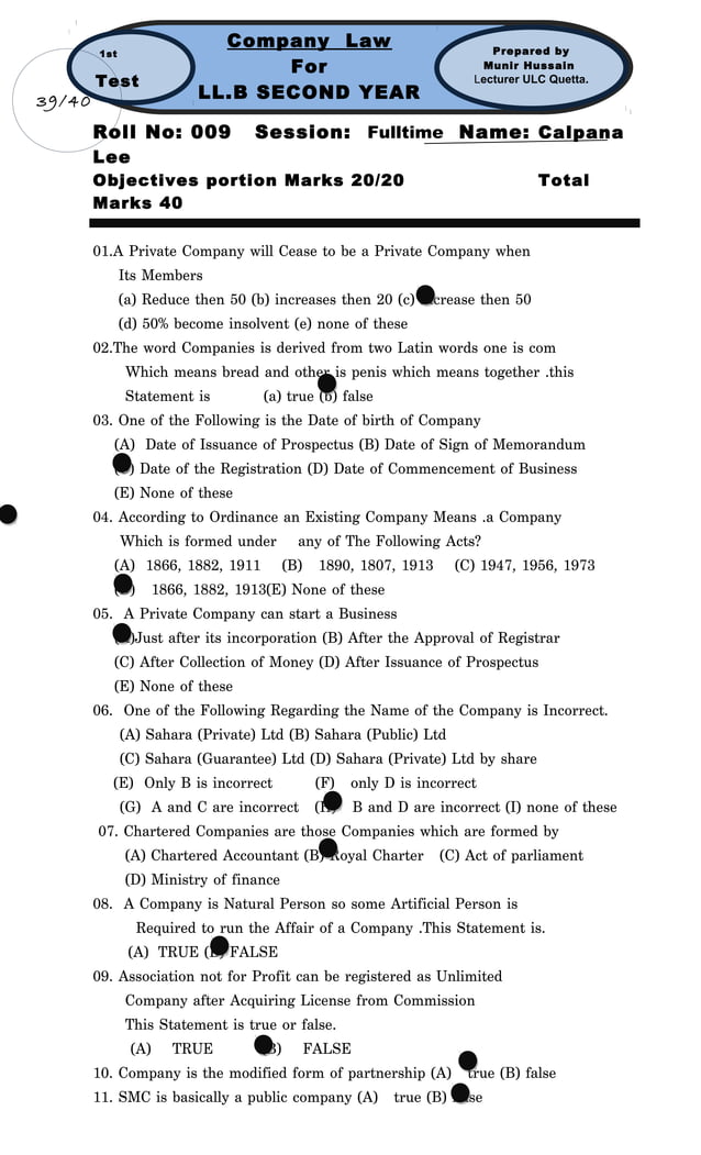 Test answer key | DOC