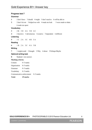 Test answer key gold experience gold b1+ | PDF