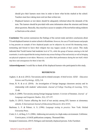 Test anxiety with displaced learners at the senior school | PDF