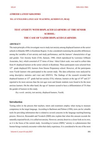 Test anxiety with displaced learners at the senior school | PDF