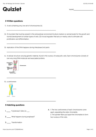 Test: AP Biology Cell Division | Quizlet.pdf