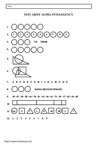 Test Army Alpha Intelegence, Kraeplin, Pauli, Wartegg Slide Pdf ...