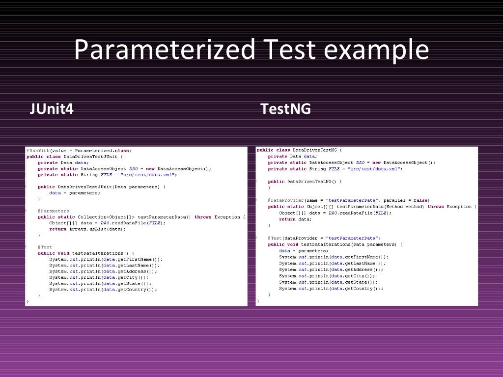 Parameterized Test Example Junit4 Testng