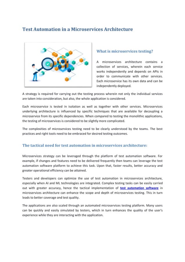 Test Automation In A Microservices Architecture Pdf