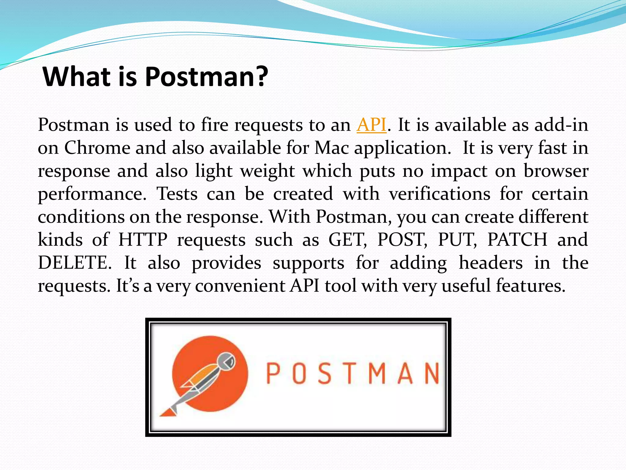 Test automation of ap is using postman | PPTX