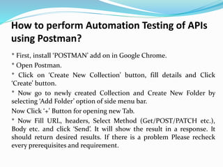 Test automation of ap is using postman | PPTX