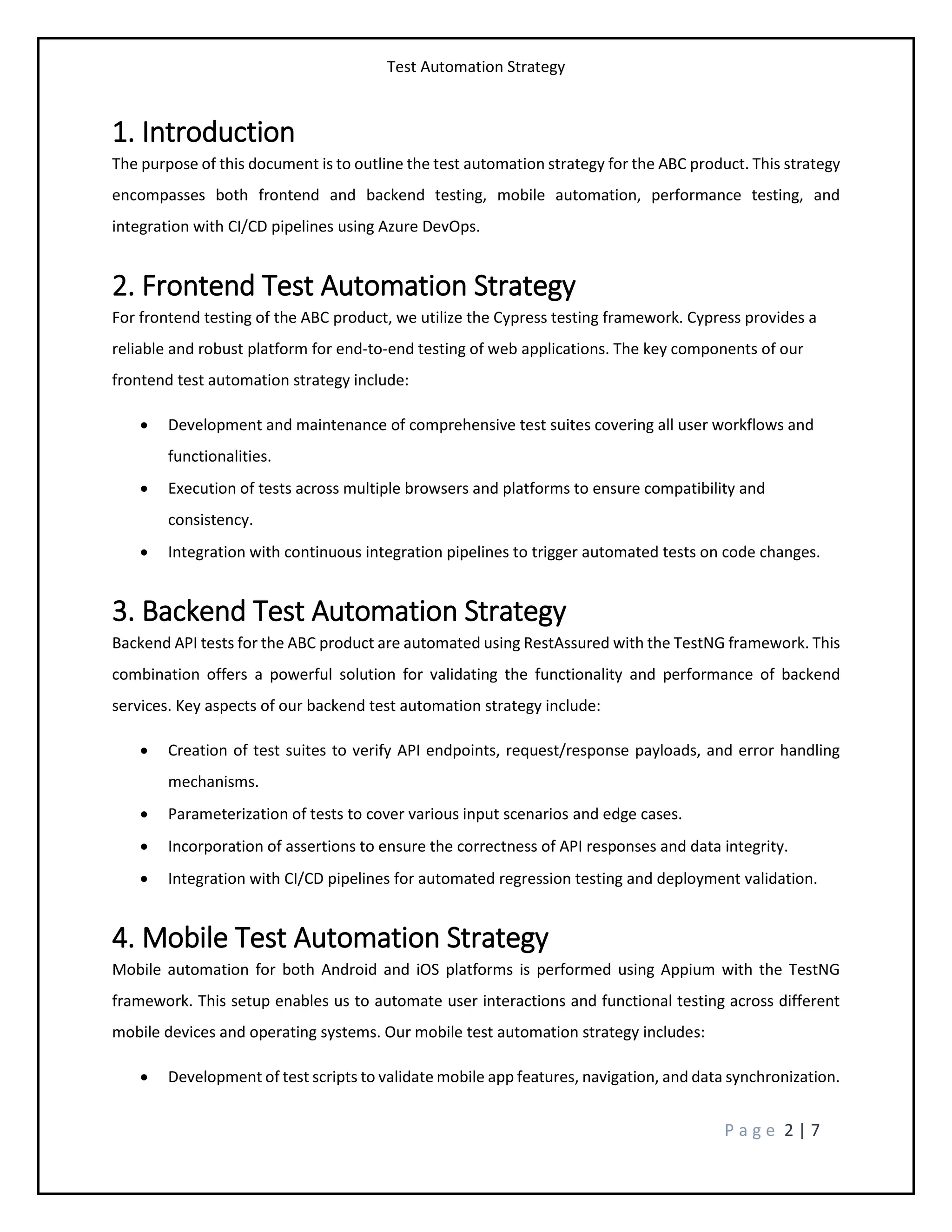 Test Automation Strategy for Frontend and Backend | DOCX
