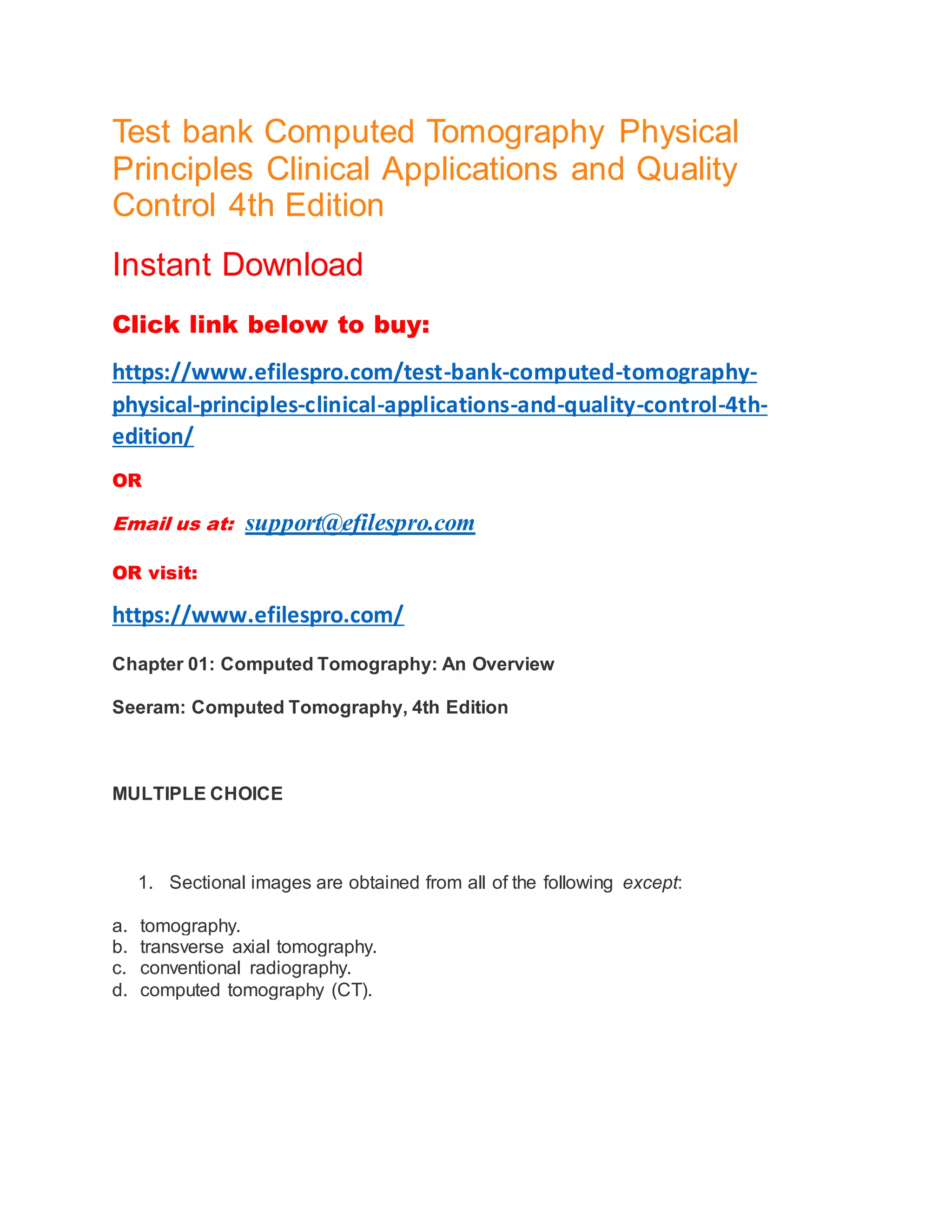 Test bank computed tomography physical principles clinical applications ...