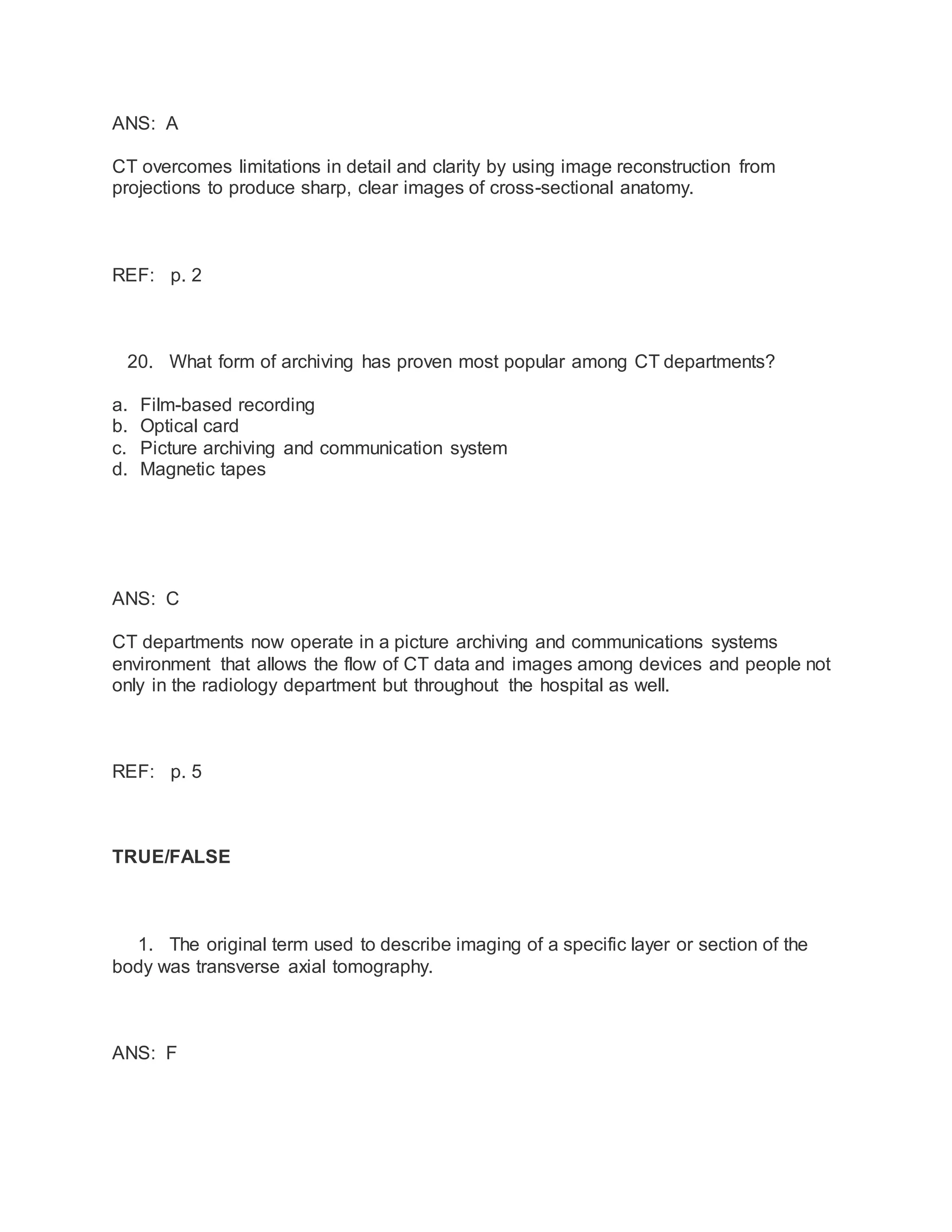Test bank computed tomography physical principles clinical applications ...