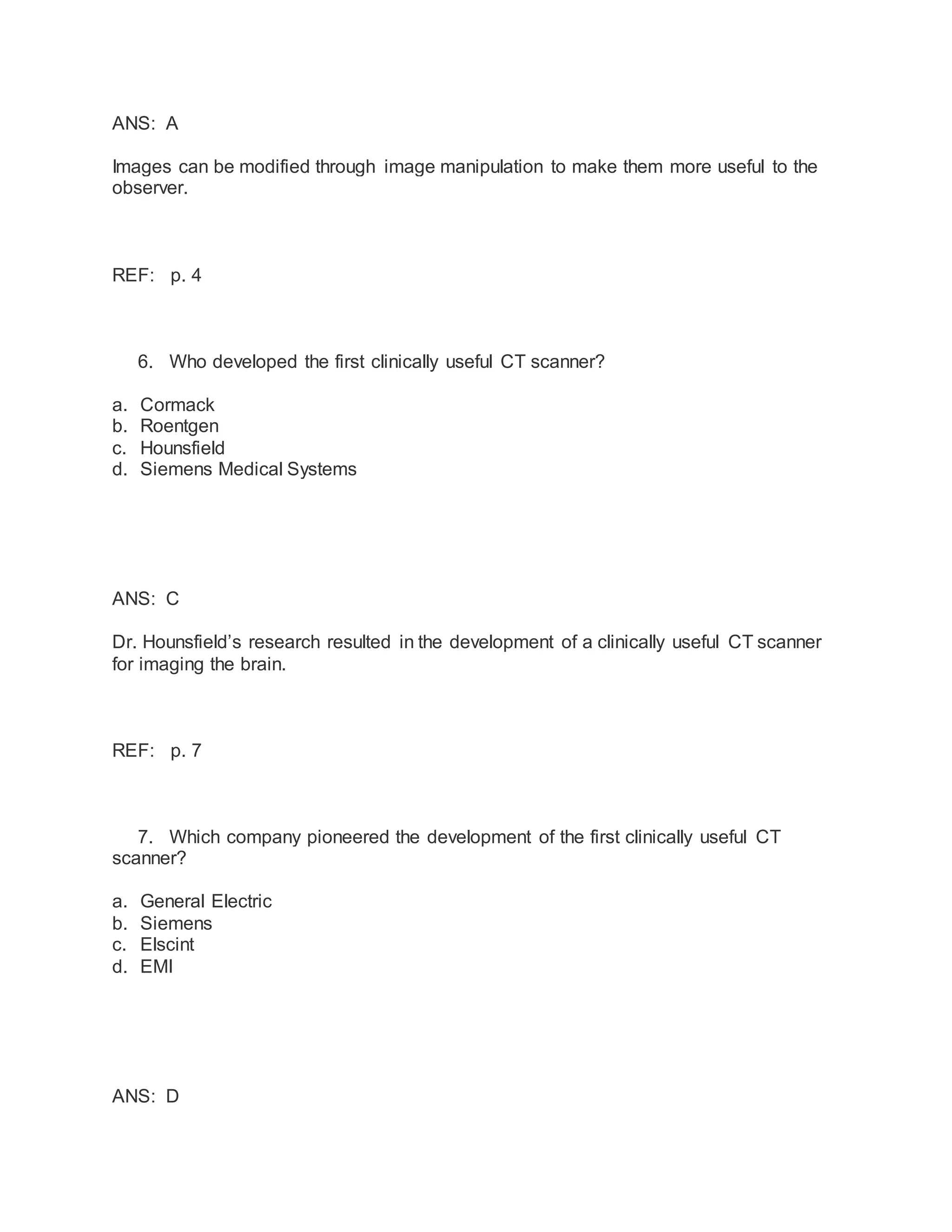 Test bank computed tomography physical principles clinical applications ...