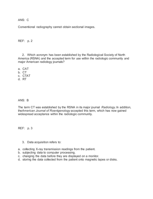 Test bank computed tomography physical principles clinical applications ...