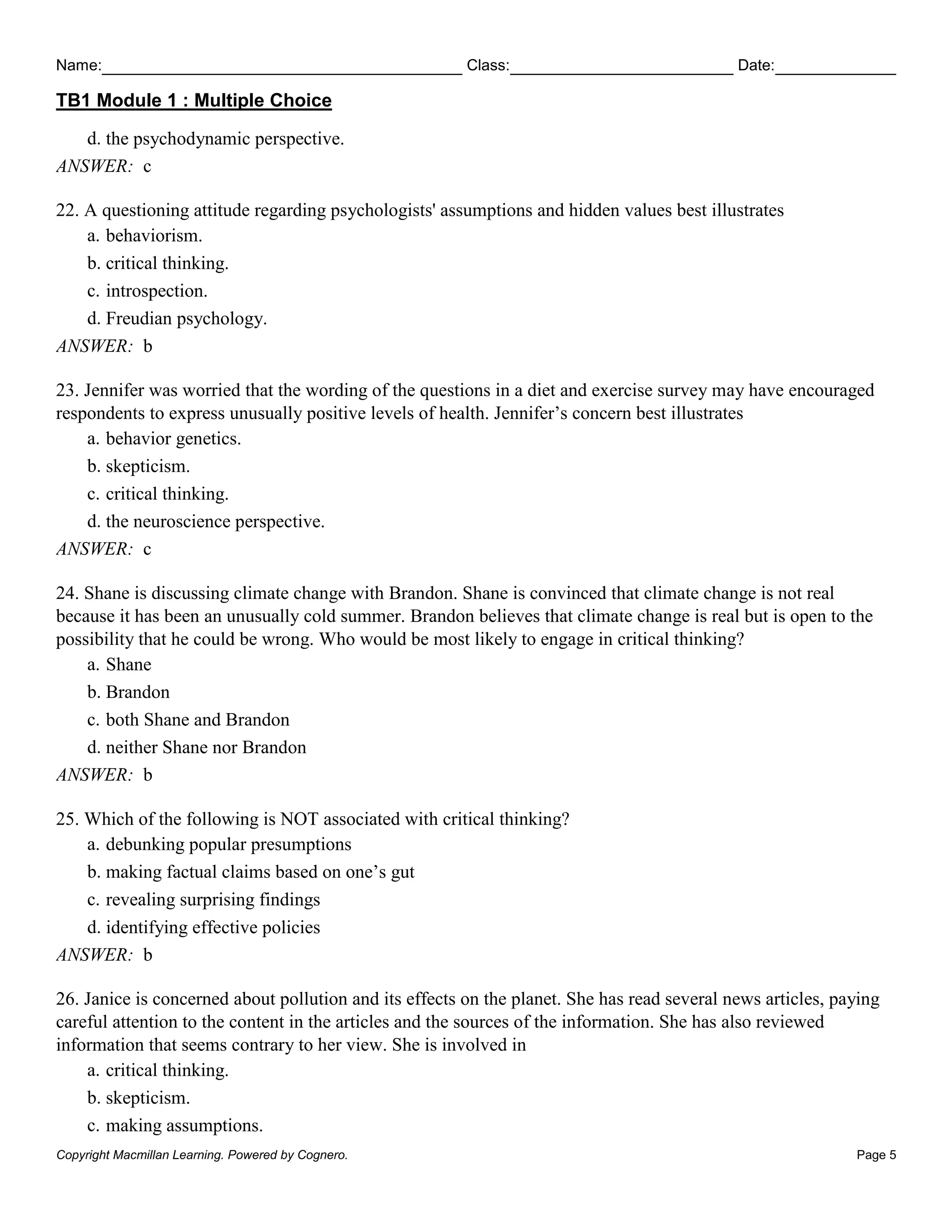 test bank Exploring Psychology in Modules,12e David Myers, Nathan ...