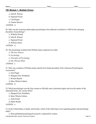 test bank Exploring Psychology in Modules,12e David Myers, Nathan ...