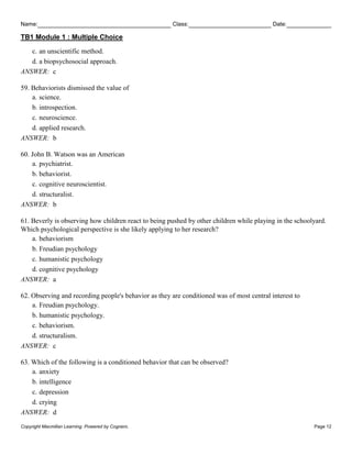 test bank Exploring Psychology in Modules,12e David Myers, Nathan ...