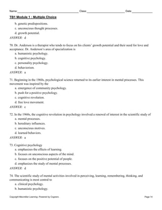 test bank Exploring Psychology in Modules,12e David Myers, Nathan ...