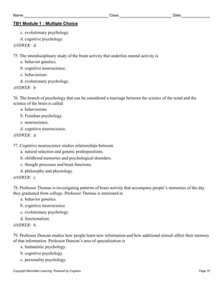 test bank Exploring Psychology in Modules,12e David Myers, Nathan ...