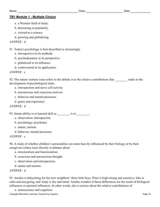 test bank Exploring Psychology in Modules,12e David Myers, Nathan ...