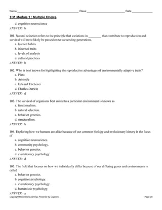 test bank Exploring Psychology in Modules,12e David Myers, Nathan ...