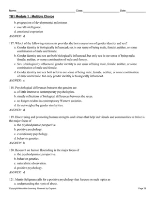 test bank Exploring Psychology in Modules,12e David Myers, Nathan ...