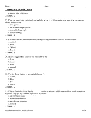 test bank Exploring Psychology in Modules,12e David Myers, Nathan ...