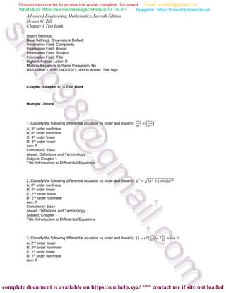 Question Bank for Advanced Engineering Mathematics 7th Edition by Dennis Zill | PDF
