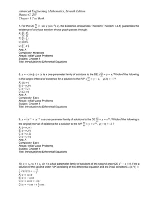 Question Bank for Advanced Engineering Mathematics 7th Edition by Dennis Zill | PDF