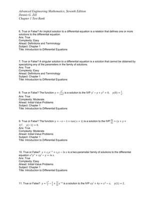 Question Bank for Advanced Engineering Mathematics 7th Edition by Dennis Zill | PDF