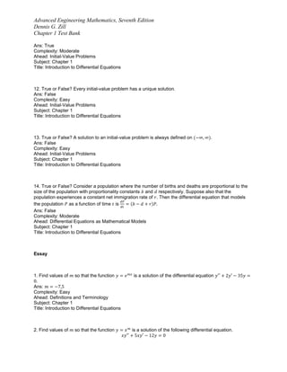 Question Bank for Advanced Engineering Mathematics 7th Edition by Dennis Zill | PDF