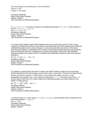 Question Bank for Advanced Engineering Mathematics 7th Edition by Dennis Zill | PDF