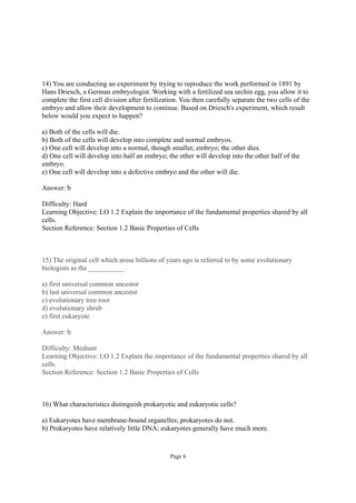 TESTBANK For Cell and Molecular Biology 9e Karp | PDF