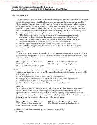 Test Bank for Clinical Nursing Skills and Techniques 10th Edition by ...