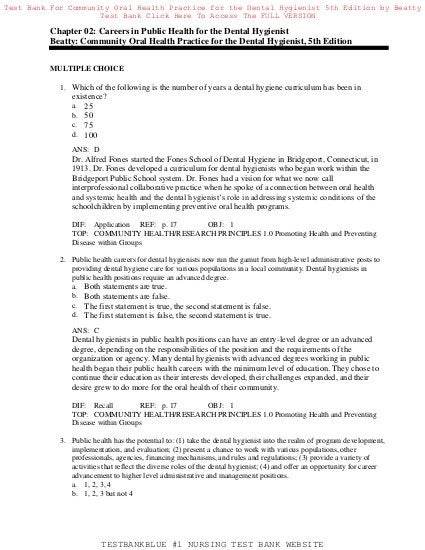 Test Bank for Community Oral Health Practice for the Dental Hygienist ...