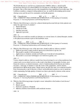 Test Bank for Community Oral Health Practice for the Dental Hygienist ...