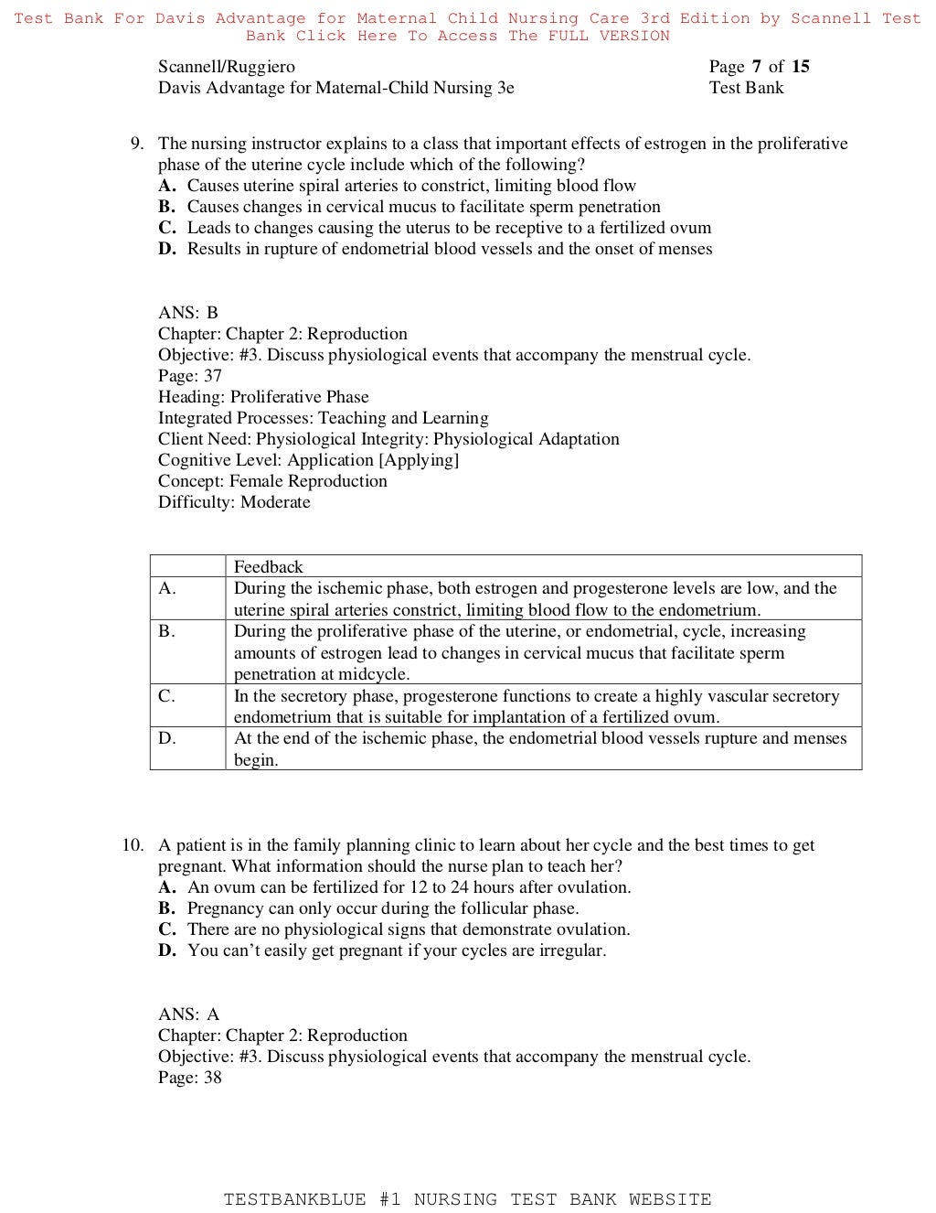 Test Bank for Davis Advantage for Maternal Child Nursing Care 3rd ...